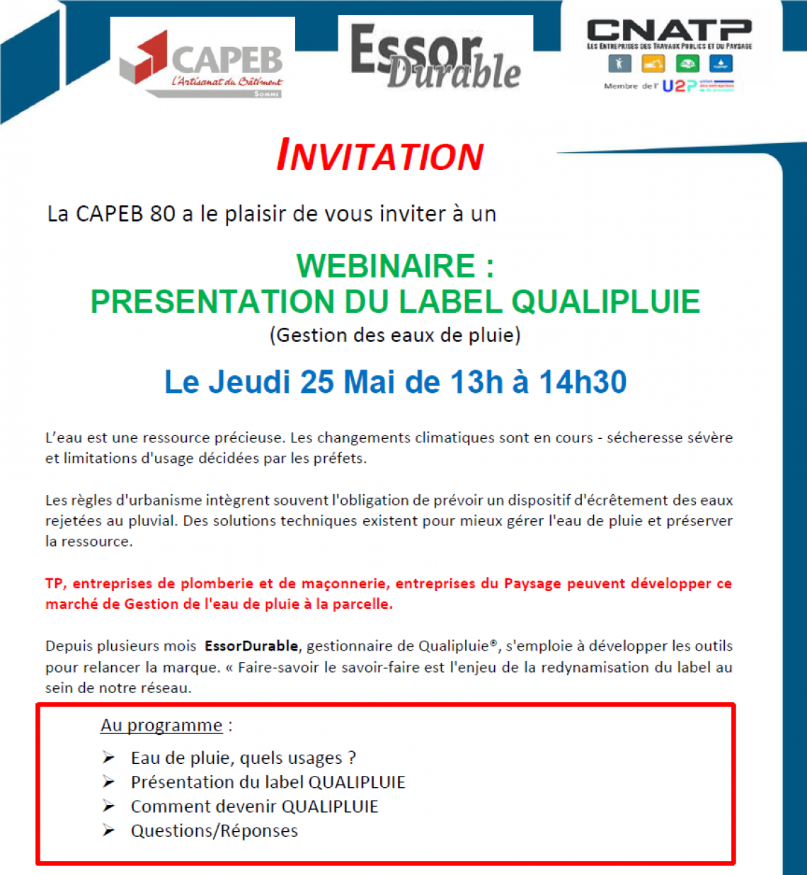 WEBINAIRE PRESENTATION DU DISPOSITIF QUALIPLUIE ・ CAPEB